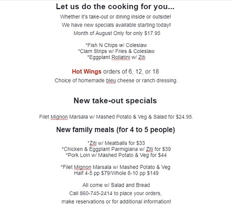 Menus | Figaro's Italian Restaurant