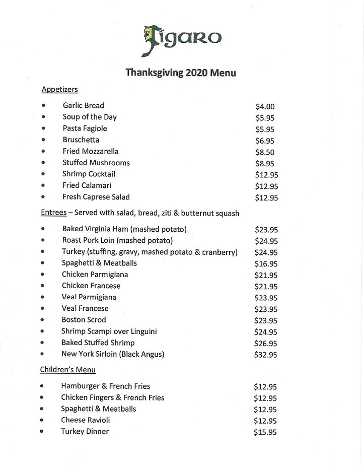 Menus | Figaro's Italian Restaurant