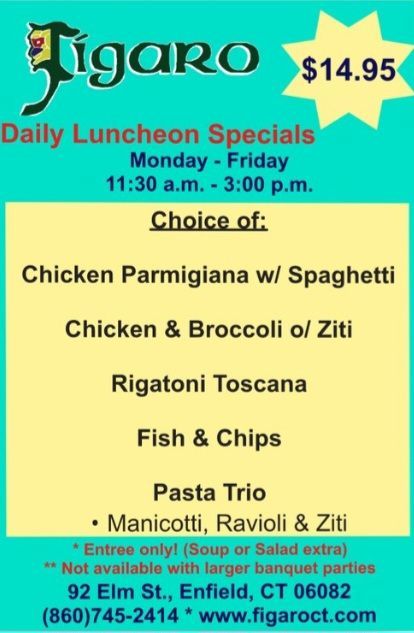 Menus | Figaro's Italian Restaurant